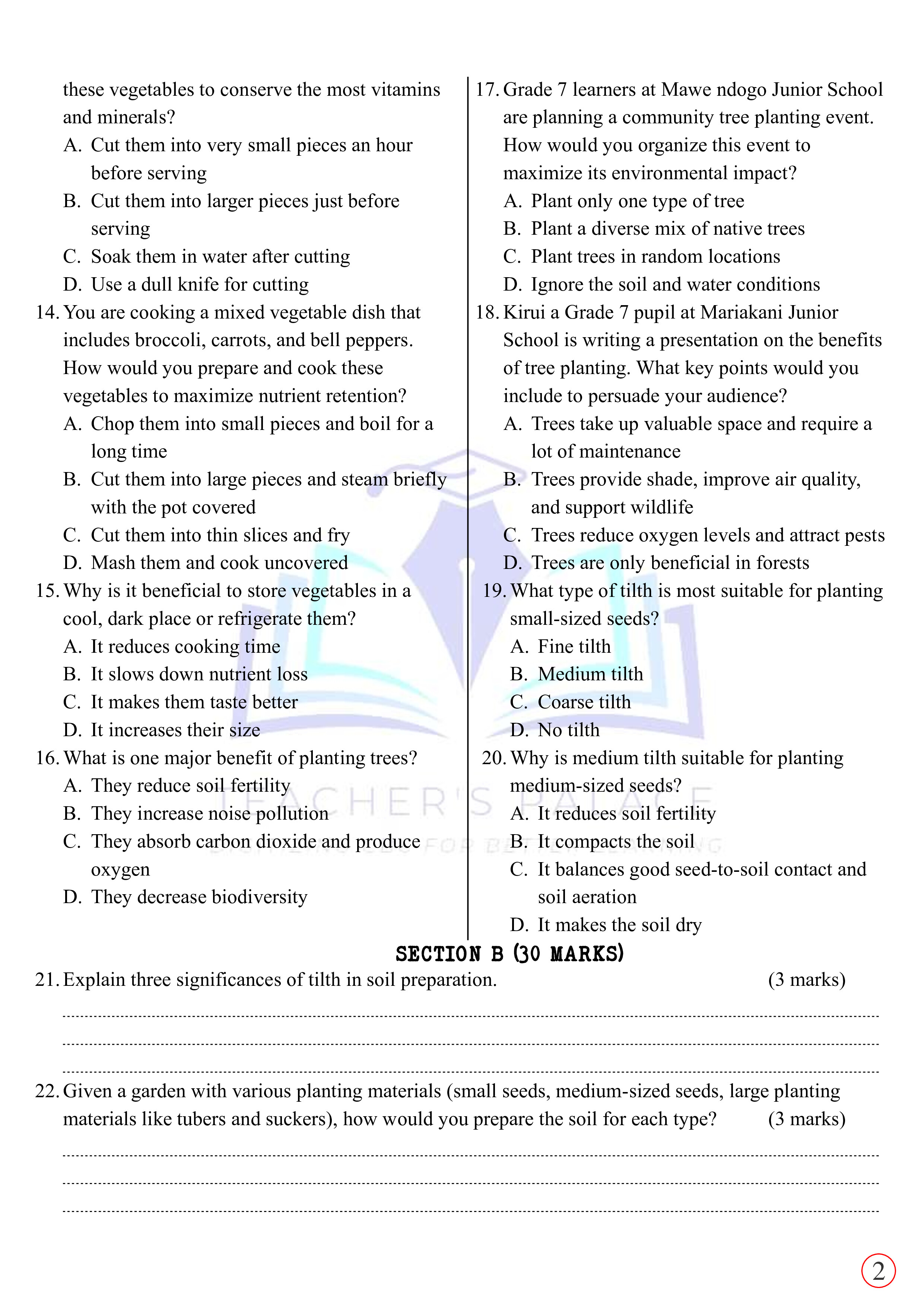 GRADE 7 AGRICULTURE PP1 AND PP2 END TERM 1 2025 EXAMS WITH ANSWERS